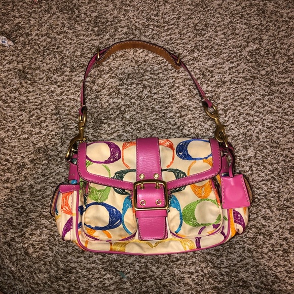 Coach | Bags | Authentic Coach Vintage Pink Multicolor Purse | Poshmark
